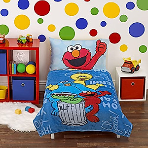 SESAME STREET Elmo, Big Bird, Cookie Monster, and Oscar The Grouch Blue, Red, Green, and Yellow Super Soft Toddler Blanket
