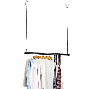 Hanging Closet Rod, Length and Height Adjustable Closet Hanging Organizer,35 Inch Height Space-Saving Clothes Hanging Bar,Black Closet Rod Extender 2Pcs…