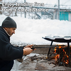 VODA Fire Poker and Fireplace Tongs Set - 31" Campfire Poker with Blow Poke Function, 24" Firewood Tongs, 2 Part Assembled Fire Pit Poker, Log Grabber for Firepit Bonfire Wood Stove Fireplace