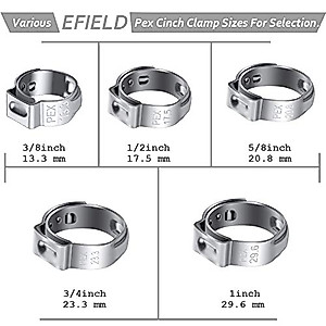 CVS 50 PCS 3/4 Inch PEX Cinch Clamp Rings, Stainless Steel Pex Fittings Crimp Rings Pinch Clamps for PEX Tubing Pipe Fitting Connections (3/4 Inch)