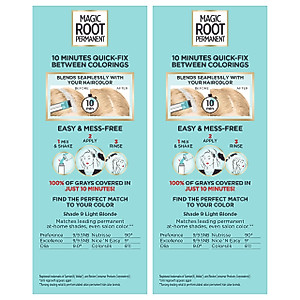 L’Oréal Paris Magic Root Permanent Hair Color, 10 Minute Hair Dye Kit to Rescue Roots with 100% Gray Hair Coverage, 9 Light Blonde, 2 Pack (Packaging May Vary)