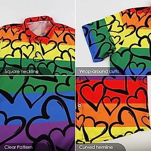 Men's 2 Piece Set Rainbow Gay Shirts and Shorts 3D Printed Rainbow Heart Outfits Elastic Waist Shorts with Drawstring