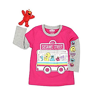 Sesame Street Elmo, Big Bird, Cookie Monster, Grover, Abby Cadabby Girls’ Long Sleeve T-Shirt for Infant and Toddler – Pink