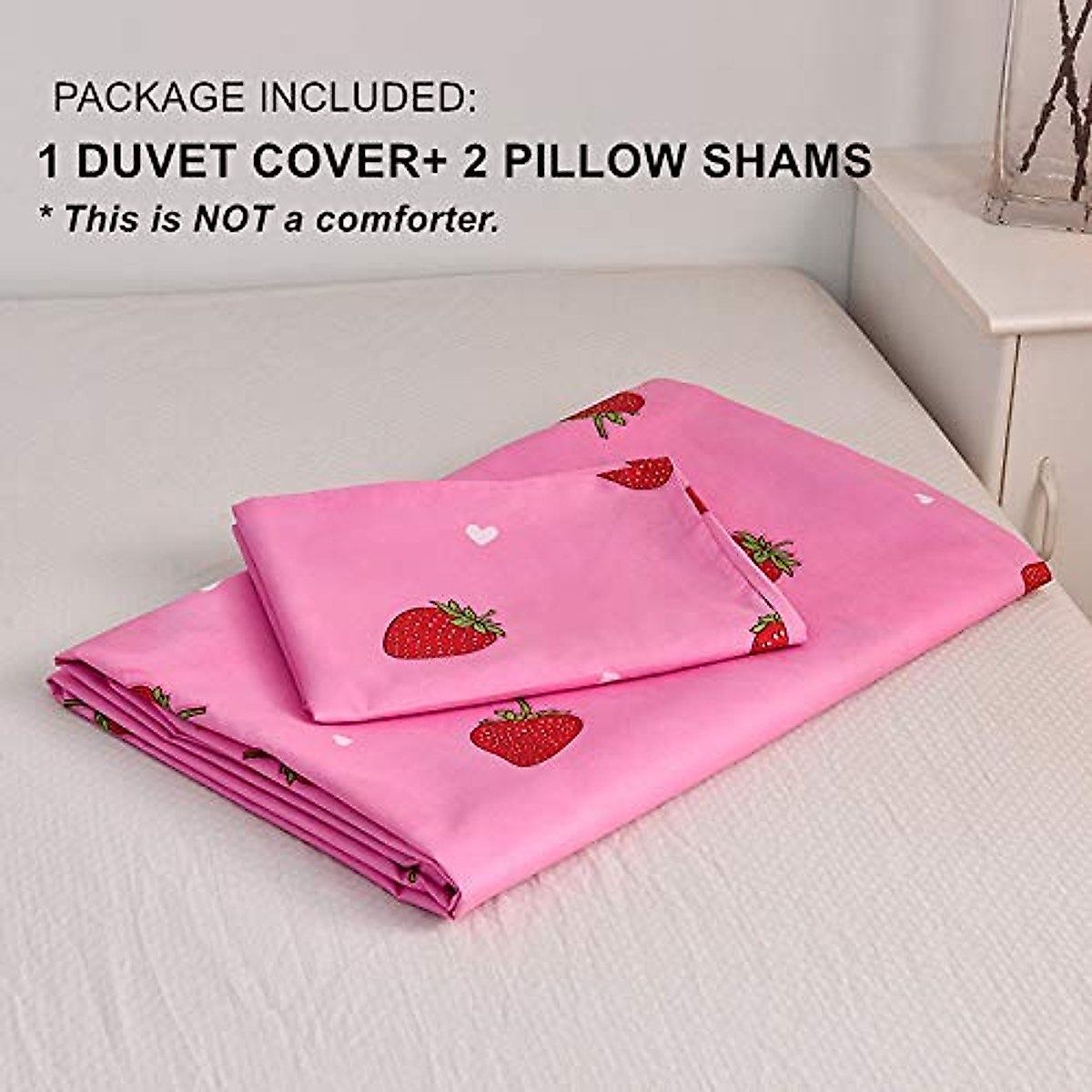 Lightweight Hotel Luxury Duvet Cover 3 Piece Set-Kids Kawaii Cute Fruit Strawberry Ultra Soft Premium Microfiber Breathable Comforter Cover with Zipper Closure, Corner Ties Full/Queen (90x90 inches) …