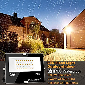 MELPO 30W Led Flood Light Outdoor 300W Equivalent, Color Changing RGB Lights with Remote, 120 RGB Colors, Warm White 2700K, Timing, Custom Mode, Uplight Landscape Lights,IP66 US 3-Plug (2 Pack)