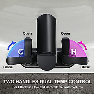 Black Waterfall Spout Bathroom Faucet, WaterSong 2-Handle Bathroom Sink Faucet with Pop Up Drain & Supply Lines, RV Lavatory Vessel Faucet 4 Inch Centerset Waterfall Bathroom Faucet, 2 or 3 Hole