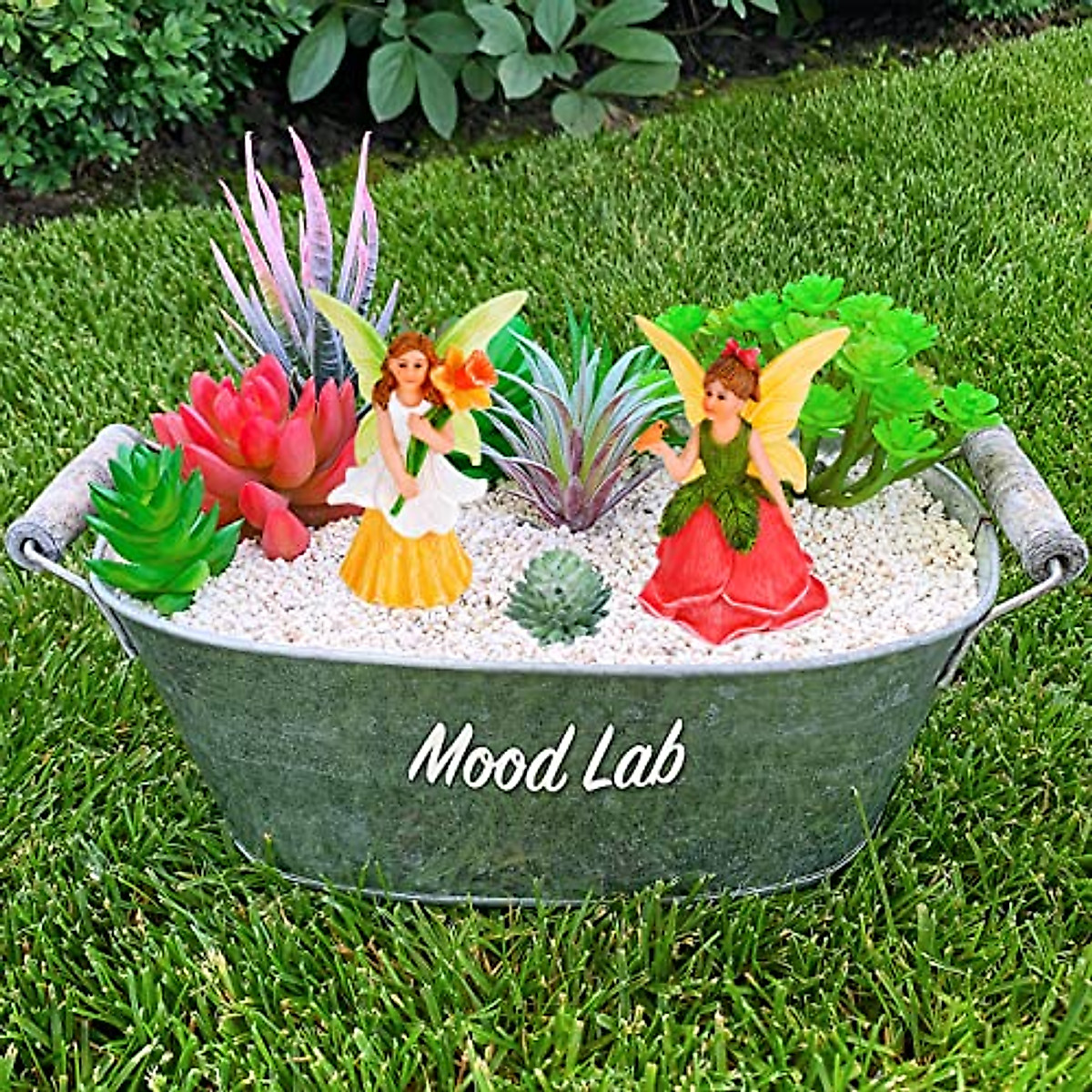 Mood Lab Fairy Garden - Miniature Fairy Figurines - Flower Girls Set of 2 pcs - Narcissus & Rose Fairies Accessories Statue Kit