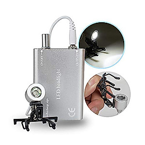 Denshine Silver LED Dental Head Light, Portable Head Lamp Headlight, Headlamp for Dental Surgical Medical Binocular Loupes