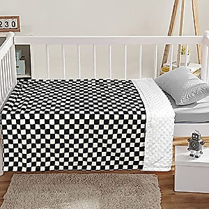 BEILIMU Baby Blanket for Boys Comfy Durable Corduroy Toddler Blanket with Double Layer Dotted Backing Checkerboard Grid Chessboard Gingham Warmer Bed Blankets for Newborn Infants Black, 30x40 Inches