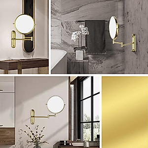 Nicesail 8 Inch Double-Sided Wall Mounted Mirror, Magnified 7X Makeup and Shaving Mirror, Height Adjustable-Gold