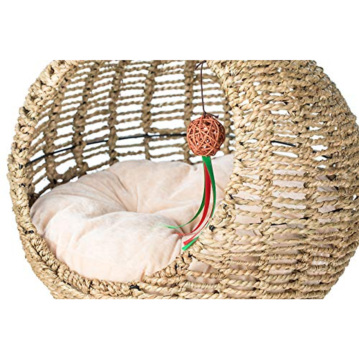 YoSpot Hand Made Wicker Cat Bed Basket Swinging Pet House Nest for Small Dog Cat with Cushion