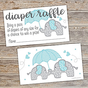 Blue Elephant Diaper Raffle Tickets (50 Count) - Boy Baby Shower Game