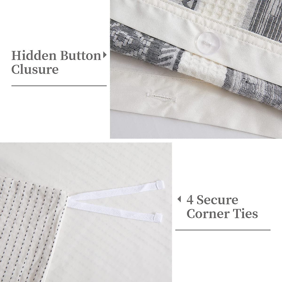 Cotton Jacquard Duvet Cover Set King Size, 3 Pieces Boho Yarn-Dyed Geometric Textured Farmhouse Duvet Cover Set with Waffle and Tufted Dots, 104x92 Inch