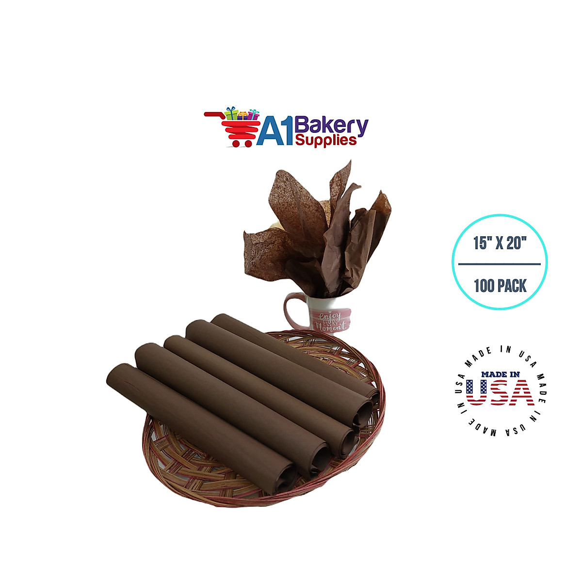 Chocolate Tissue Paper 15 x 20" inches 100 Sheets Premium Tissue Paper Made in USA