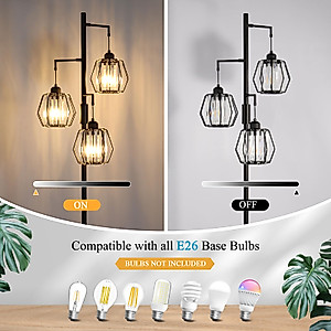 Loiogohot Floor Lamp,Industrial Floor Lamp for Living Room,Farmhouse Floor Lamp,Dimmable Floor Lamp 3-Light Crystal Standing Light,Rustic Tall Tree Reading Lamps for Bedroom,Office,Dining Room