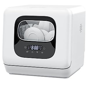 Joy Pebble Countertop Dishwasher, 28 Pieces Dishes/Cycle, 6 Washing Programs&Hot Drying, Dish Washer with 360°Dual Spray, with Child Lock&Delayed Start, Portable Dishwasher for Apartment/RV/Dorm