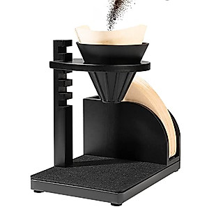 Yangbaga Wood Pour Over Coffee Makers Set Adjustable Height Coffee Dripper Holder Set– Includes Silicone Coffee Dripper&Dripper Stand&Coffee Filter Holder for Home or Office (Black)
