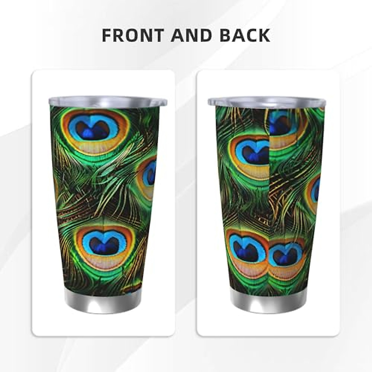 AYCZN Feather 20 OZ Tumbler Stainless Steel Travel Coffee Mug, Boho Peacock Insulated Water Bottle with Lid and 2 StrawsLeakproof Thermal Cup