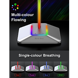 New bee RGB Headphone Stand with 1 USB-C Charging Port and 1 USB Charging Port, Desk Gaming Headset Stand with 7 Light Modes and Non-Slip Rubber Base Suitable for All Earphone Accessories (Silver)