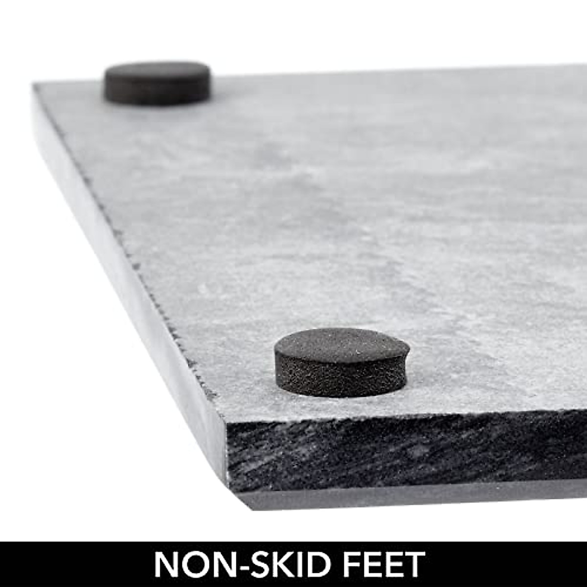 mDesign Medium Slab Stone Kitchen Countertop Pastry Cutting Board, Serving Tray for Bread, Breakfast, Snacks, Cheese, Pizza, Appetizers - Use for Chopping, Cooking, Baking, Cooling - Black/Marble