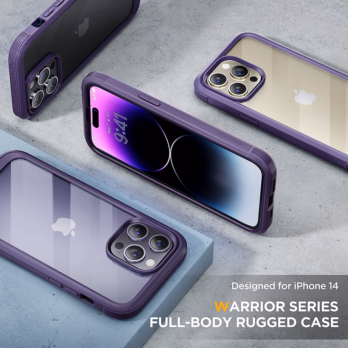 Miracase Glass Series Designed for iPhone 14 Pro Max Case 6.7 Inch, 2023 Upgrade Full-Body Bumper Case with Built-in 9H Tempered Glass Screen Protector with Camera Lens Protector, Noble Purple