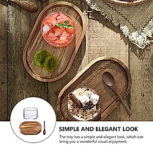 Garneck Glass Tea Cup with Saucer and Spoon Wooden Serving Platter Japanese Plate Wood Sashimi Tray Fruit Bowl Dessert Dish for Breakfast Dinner Table