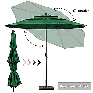 Aoodor Patio Umbrella 10 ft Dining Table Outdoor Market Umbrella 3 Tier - Green