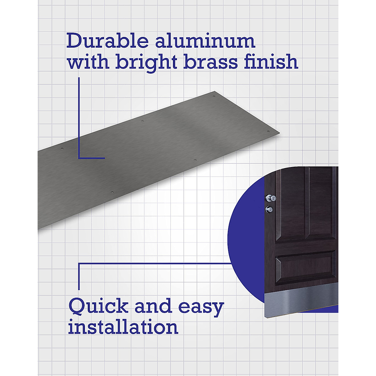 Hardware Essentials 852744 Aluminum Non-Magnetic, Screw-In, Door Kick Plate 8" x 34" Pewter Finish