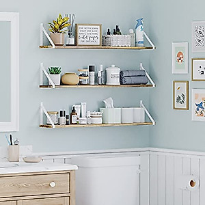 Wallniture Bora 36" Floating Shelves Wall Mounted, Wall Bookshelf, Rustic Shelves for Living Room, Bedroom Wall Shelves, Kitchen Wall Shelf White Bracket, Bathroom Wall Storage Shelf Set of 3, Burnt