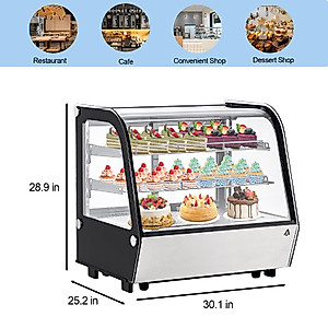 Commercial Display Refrigerator, 4.2 Cu.Ft Refrigerated Display Case, Countertop Pastry Refrigerator w/LED Light Air-cooling Automatic Defrost Rear Sliding Door for Cafe Restaurant Countertop/Floor