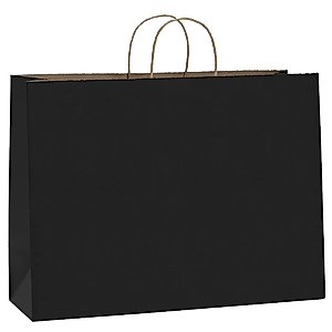 BagDream 16x6x12 Inches 50Pcs Black Kraft Paper Bags with Handles Bulk for Shopping, Grocery, Mechandise, Party, Gift Bags, 100% Recyclable Large Paper Bags