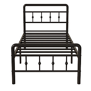 DiaOutro 16 Inch Twin XL Bed Frame with Headboard and Footboard, Classic Metal Platform No Box Spring Needed Heavy Duty Victorian Style Iron-Art Mattress Foundation/Under Bed Storage