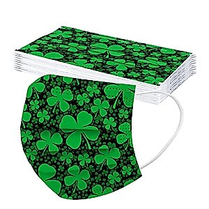 10 PC St Saint Patricks Day Disposable Face_Mask for Adults, Breathable Face_Mask with Shamrock Print,Green Disposable_mask with Nose Wire for Women Men Holiday Party