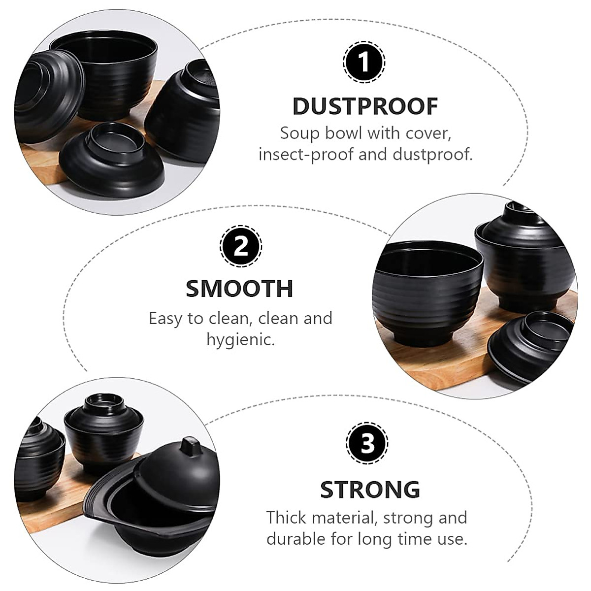 FRCOLOR Japanese Soup Bowls Melamine Miso Bowl, Japanese Soup Bowls Rice Bowl with Lid for Soup Rice Dessert (9CM) Miso Soup Bowls