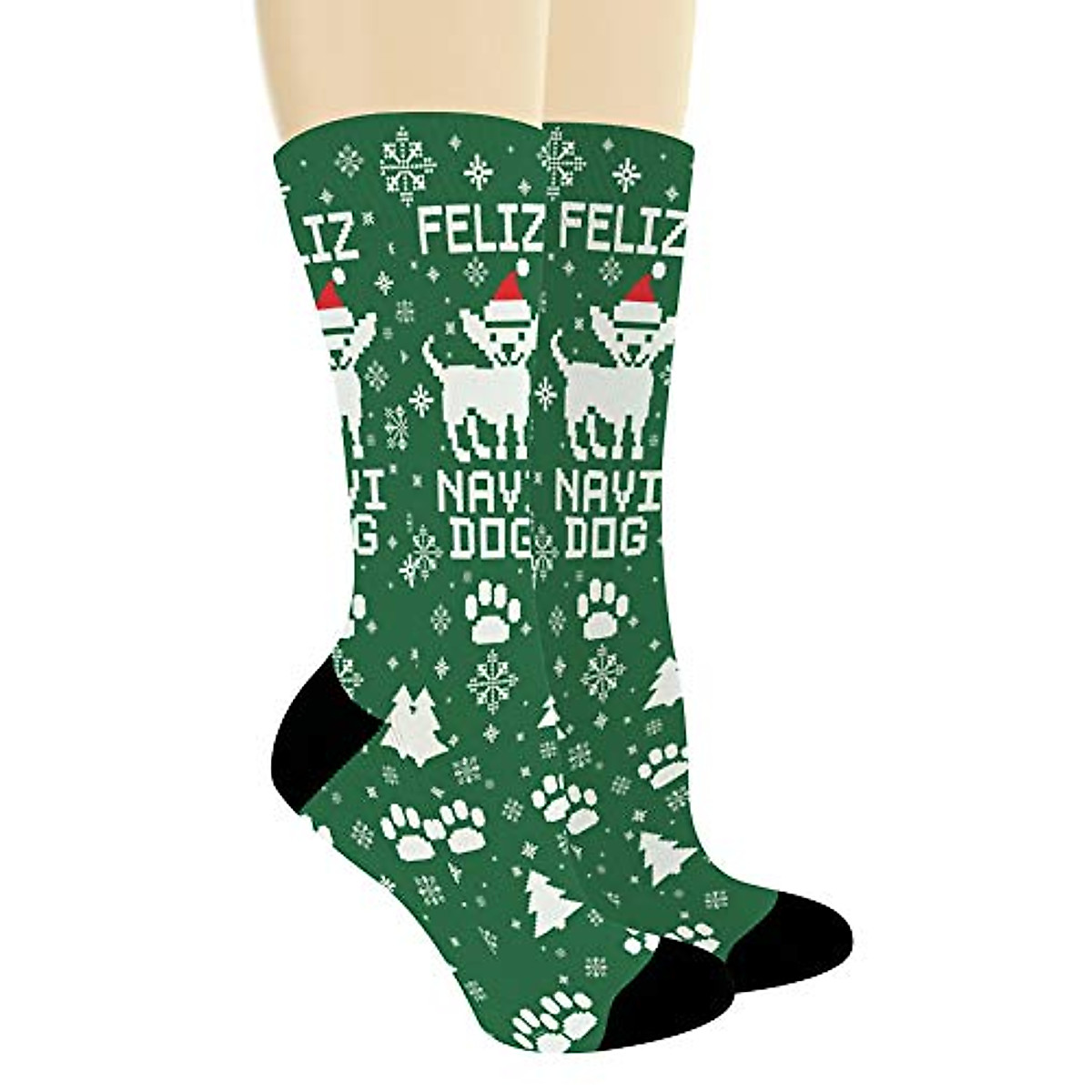 Dog Lovers Gifts Feliz Navi Dog Paw Print Socks Christmas Accessories 1-Pair Novelty Crew Socks
