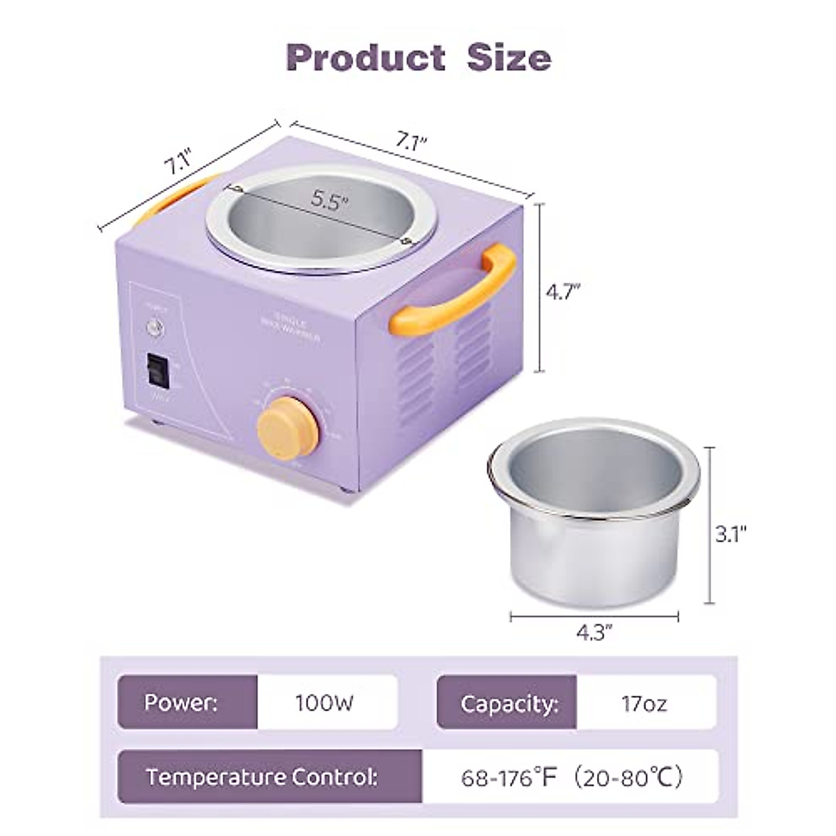 Wax Pot Warmer Professional - At Home Waxing Kit For All Hair Types - Eyebrow, Facial, Bikini etc. (Purple Single Pot)