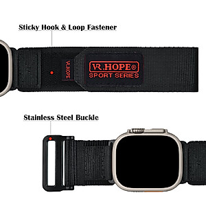 V.R.HOPE Ultra Wide Watch Band Compatible with Apple Watch 49mm 45mm 44mm 42mm for Men, Nylon Sport Adjustable Strap Military Tactical Style for iWatch Ultra Series 8 7 6 5 4 3 2 1 SE (Black)