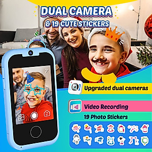 Prysyedawn Toys for 3 4 5 6 Year Old Boys Kids MP3 Music Player with Dual Camera, Games, Alarm Clock Toddler Smart Phone Educational Toys Birthday Gifts for Boys Ages 3-6 with SD Card-Blue