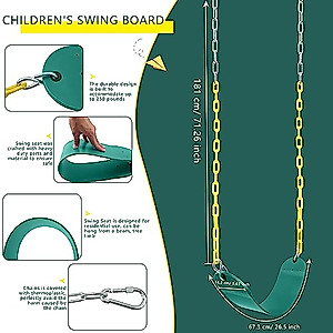 Puteraya 4 Pack Heavy Duty Swing Seat Swing Set Accessories Replacement with Plastic Coated Chains and Carabiner for Kids Adults Backyard Playground Outdoor Playset (Green)