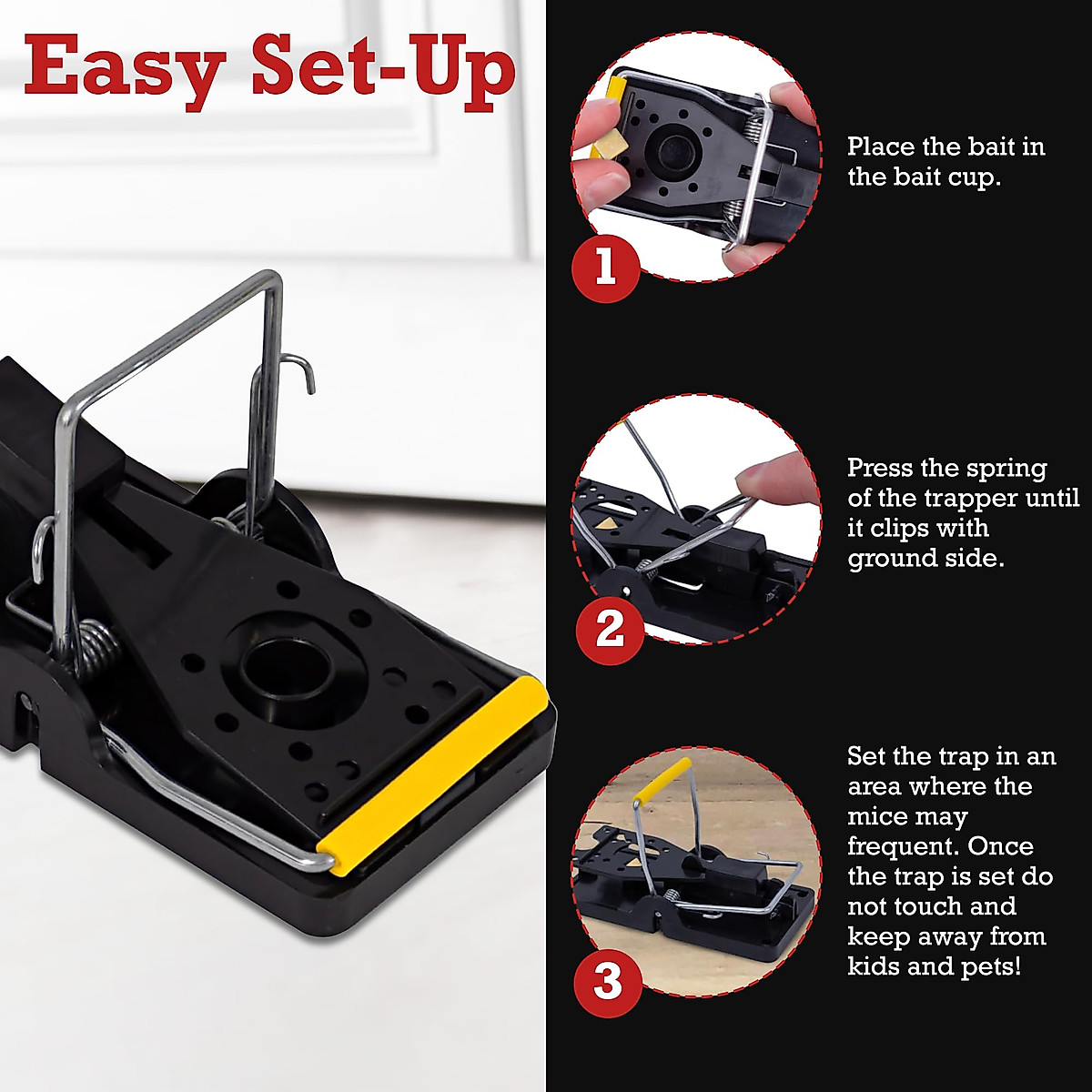 TwinTech Stainless Steel Mechanical Mouse Traps - 4"x2"x2.5" Reusable Snap Traps for Mice - Safe Traps with Finger Protection for Indoor Outdoor Use - 12-Pack