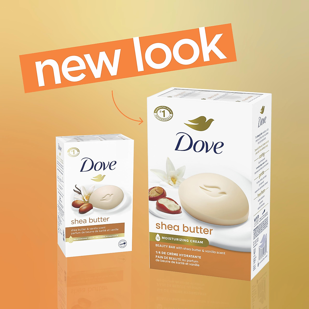Dove Beauty Bar Soap Shea Butter 4 Count for Nourished, Radiant Skin, Enriches Skin 3.75 oz