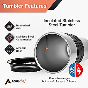 AdirChef Travel Coffee Mug 15 Oz - Insulated BPA Free Stainless Steel Vacuum Tumbler w/Spill Proof Slide Lid for Hot/Cold Drinks Great for Outdoor, Driving, Home or Office Use (Black)