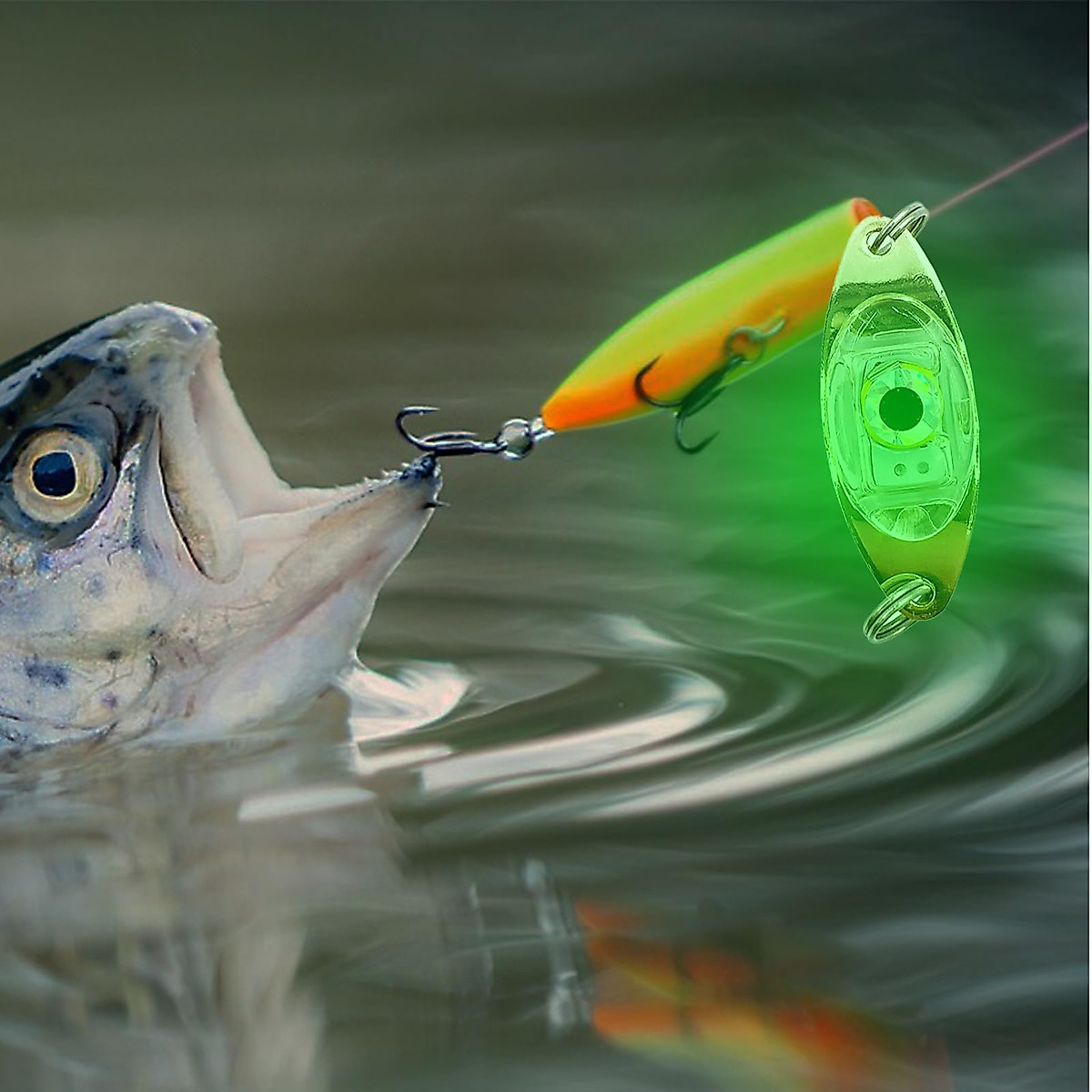 JOJOCY 10 Pack Fishing Lures Fishing Spoons Underwater Flashing Strobe LED Fishing Lights Waterproof Diamond Lights Trolling Lures Halibut Rig Deep Drop Fishing Light