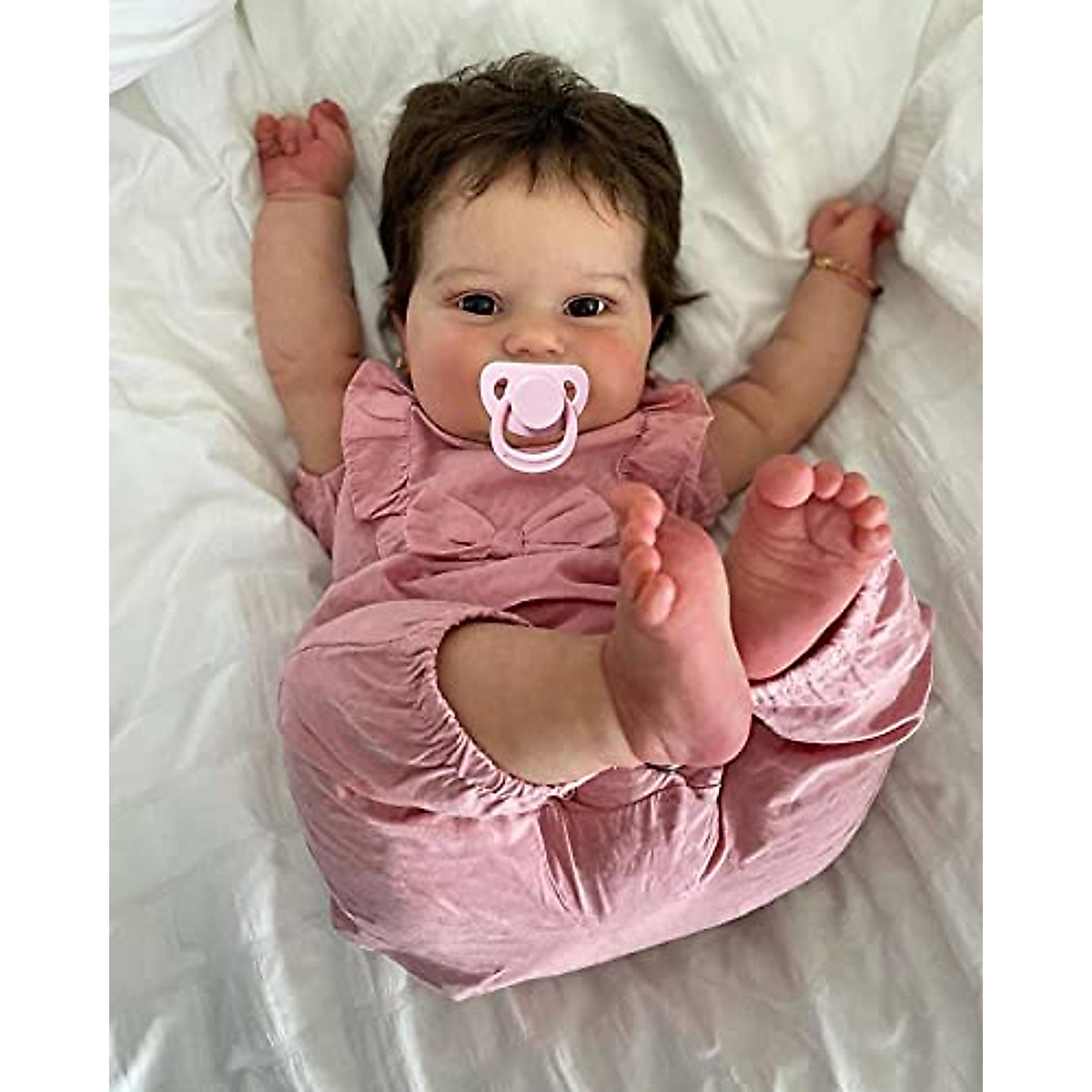 KOKOMANDY Cute 24inch Realistic Reborn Baby Dolls Toddler Girl That Look Real Soft Silicone Weighted Newborn Bebe with Brown Hair Rebirth Smile Babies Cuddy Toys