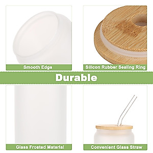 CYEAH 16 Oz Frosted Glass Cups With Bamboo Lids and Straws, 4 Pcs Sublimation Tumblers, 2 Brushes, Reusable Mason Drinking Glasses for Iced Coffee, Juice, Boba, Milk