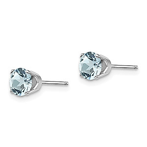 FB Jewels Solid 14K White Gold 5mm Aquamarine Stud Earrings