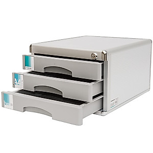 LEYT Flat File Cabinet Storage, Desktop Drawer Cabinet, 3 Drawers Aluminum Alloy Storage Drawers Desk Storage, A4 Office Box with Lock.
