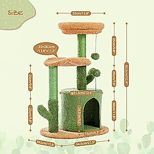PAWZ Road Cat Tree 32 Inches Cactus Cat Tower with Sisal Covered Scratching Post, Cozy Condo, Plush Perches and Fluffy Balls for Indoor Cats