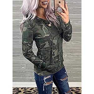 Dokotoo Women's Casual Camo Hoodies Long Sleeve Sweatshirt Drawstring V-Neck Pullover Loose Tops Shirts with Kangroo Pocket 2024 Fashion Fall Hooded Sweatshirt Green Medium