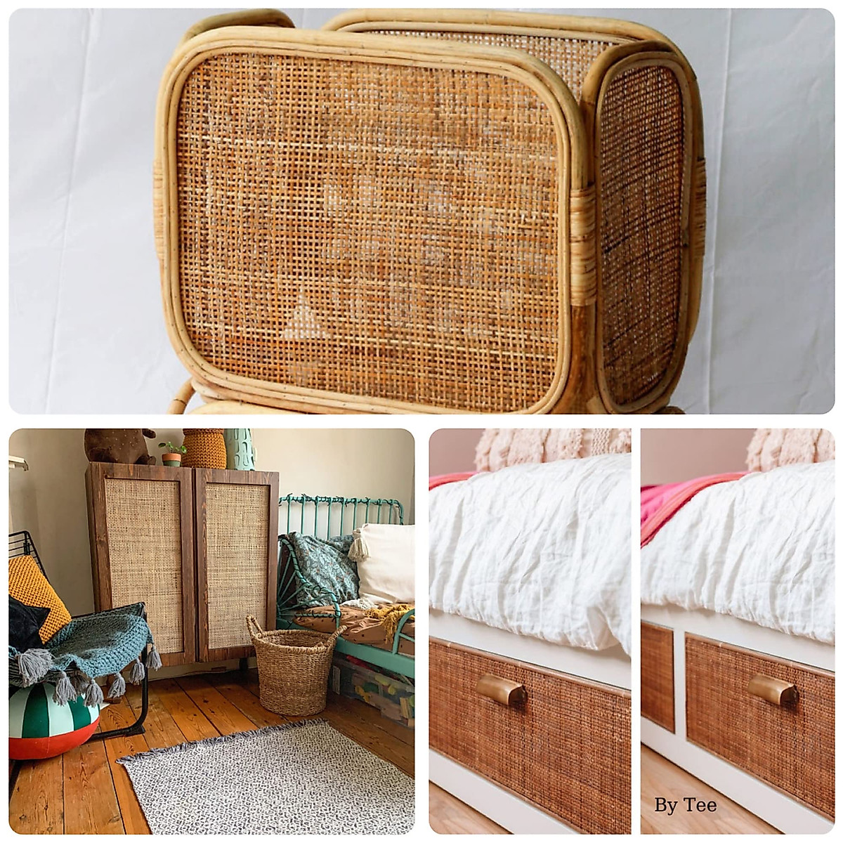 MINHKUST 24" Width Natural Brown Dark Square Rattan Cane Webbing Roll for Caning Projects | Pre-Woven Radio Mesh Cane Webbing Sheet for Furniture, Chair, Table, Ceiling (3 FEET)